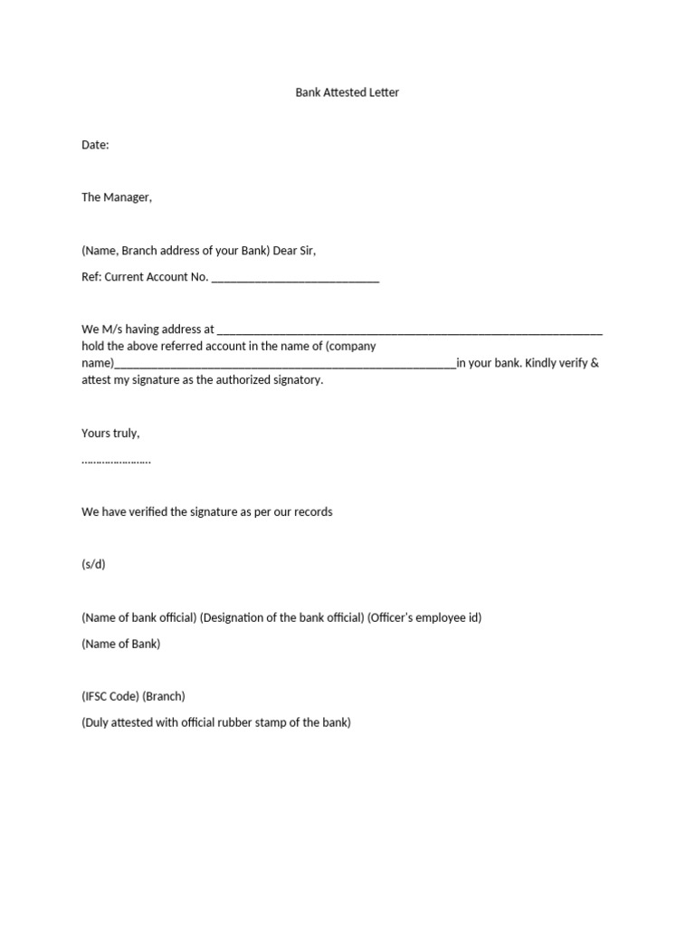 Bank Attestation Letter Format | PDF