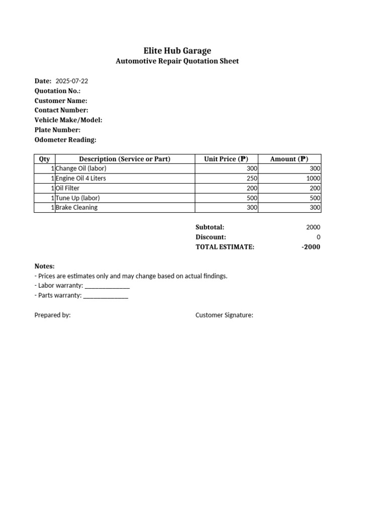 Elite Hub Quotation Sheet English (1) | PDF