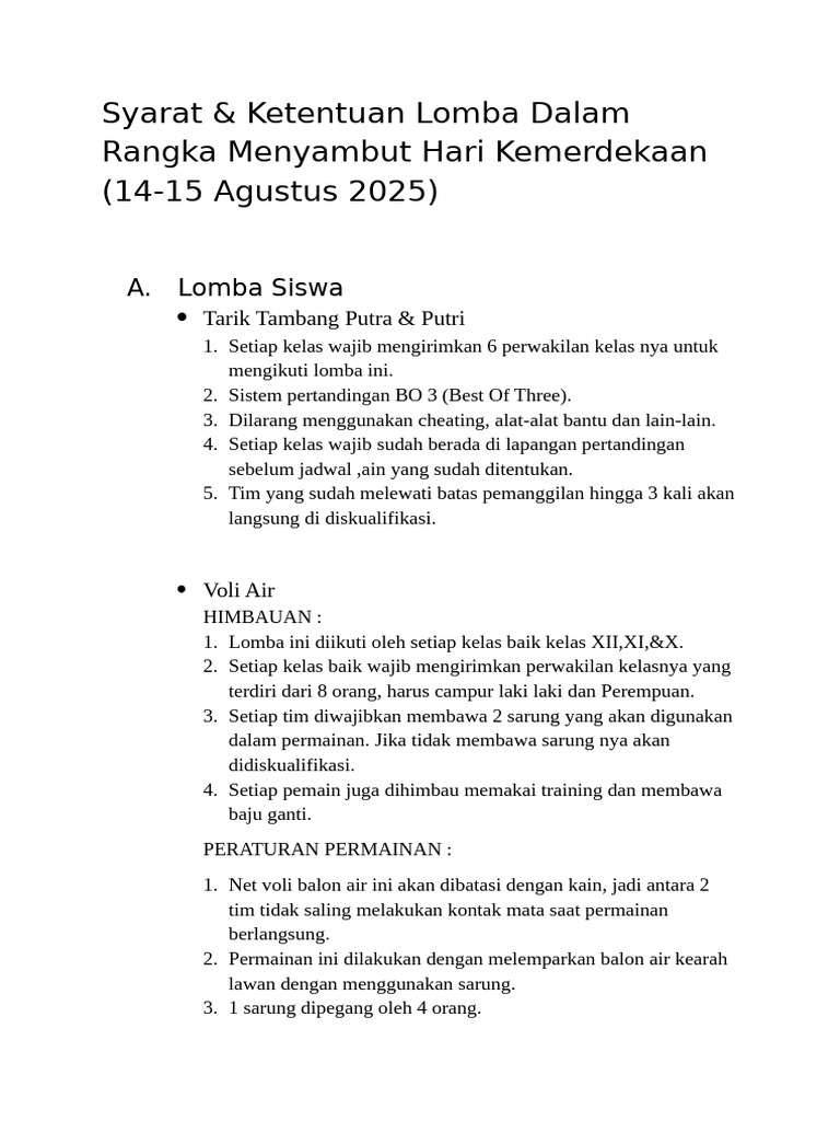 Syarat & Ketentuan Lomba Agustusan | PDF
