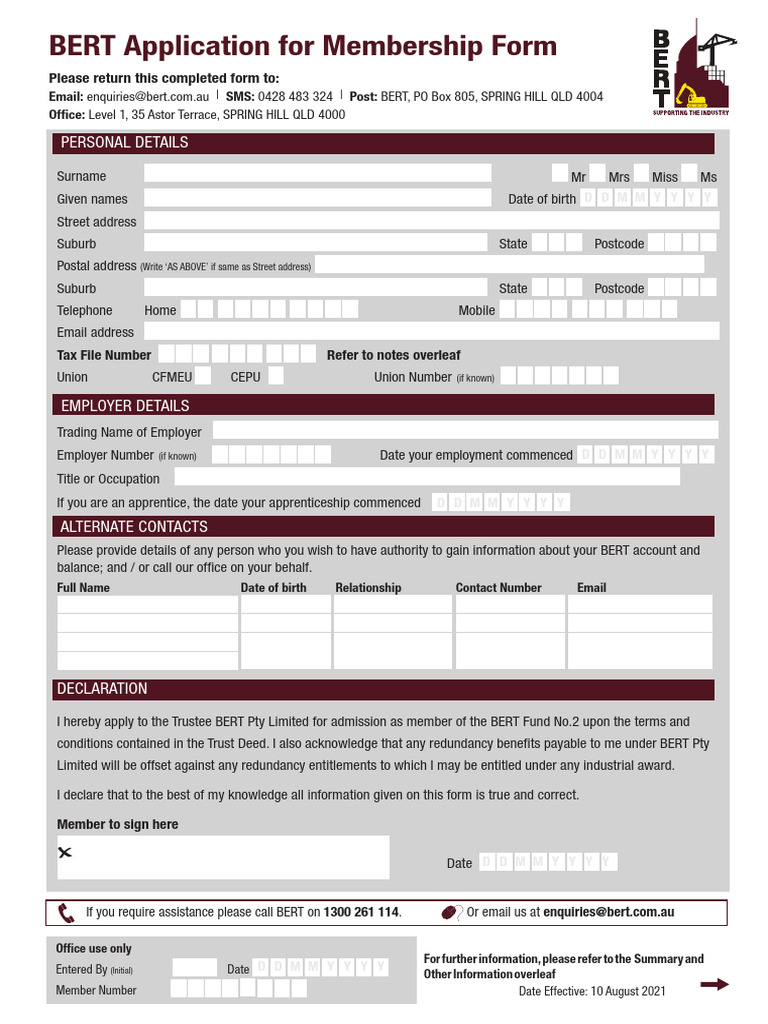 BERT-Application-for-Membership (1) N Huuvudu | PDF | Taxes | Employment