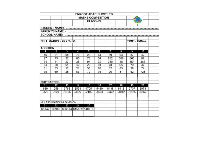 Class 4 Sample Paper | PDF