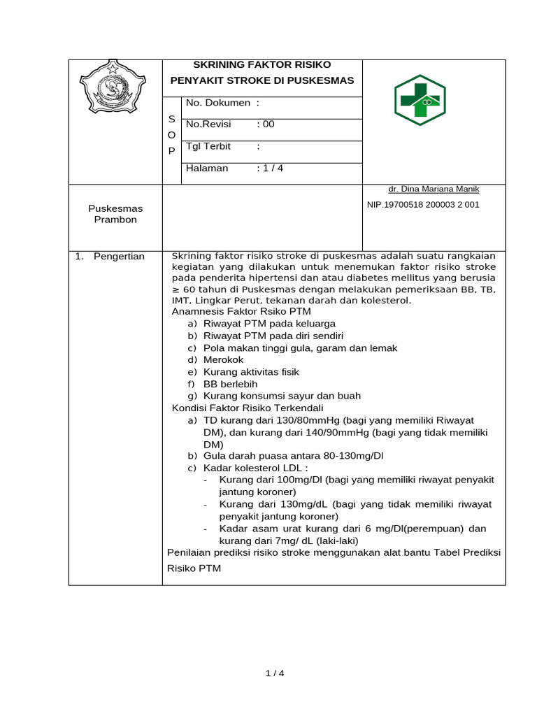 SOP SKRINING Faktor Stroke | PDF