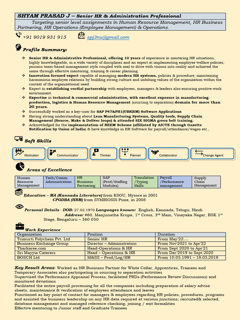 Shyam Prasad J Resume 1123-Word | PDF | Human Resources | Human ...