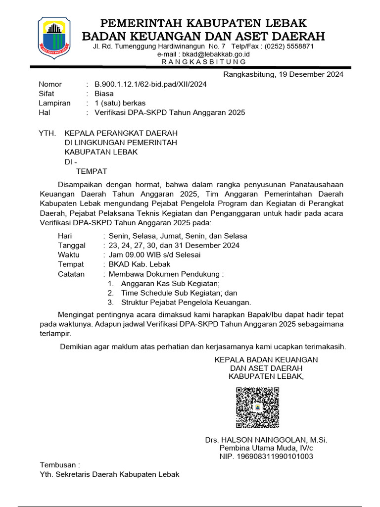 Verifikasi DPA-SKPD 2025 Kabupaten Lebak | PDF