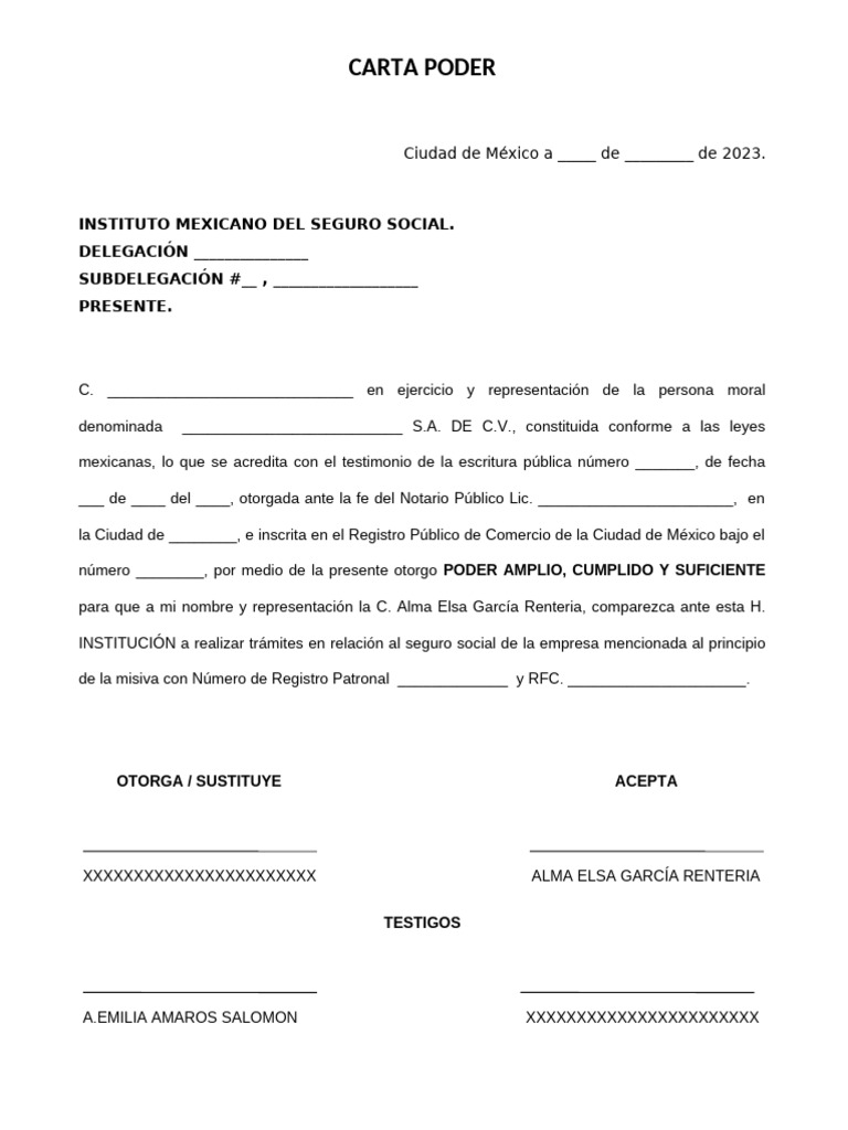 Carta Poder para Trámites IMSS | PDF