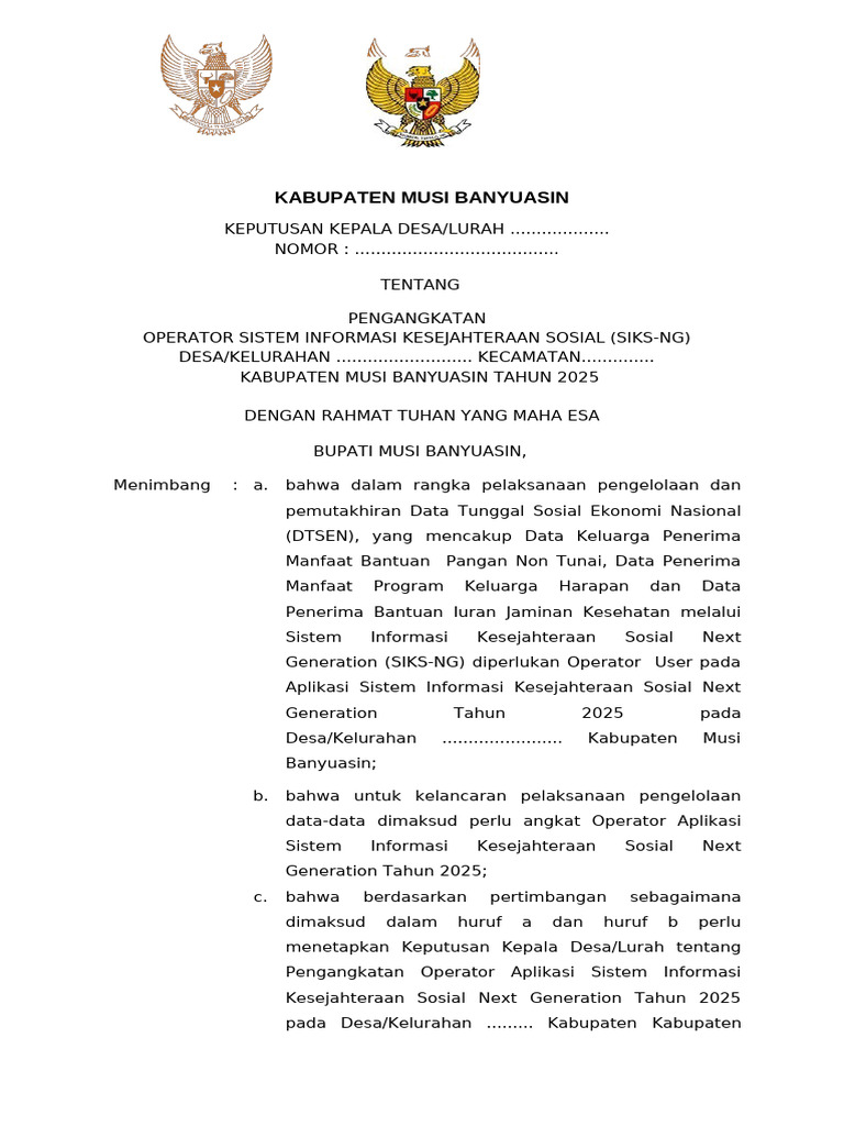 Contoh SK Operator Siks Desa Atau Kel | PDF