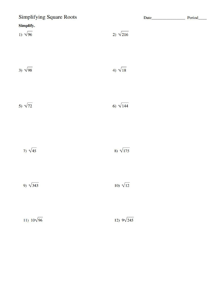 Simplifying Square Roots-A | PDF