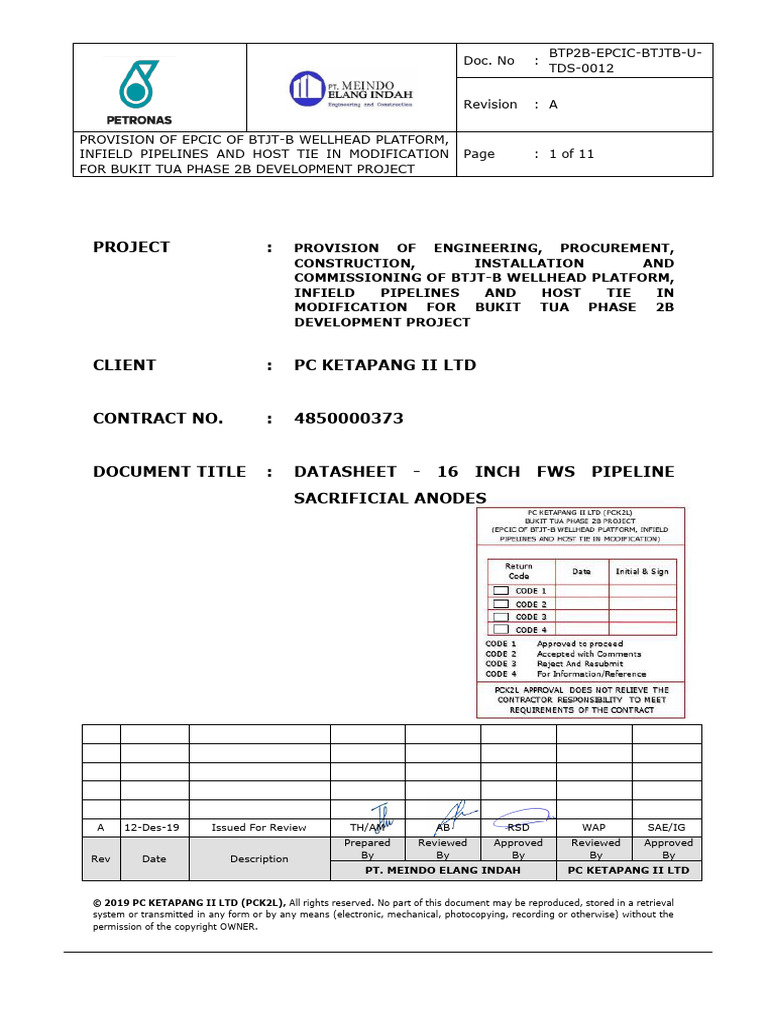 16 Inch FWS Pipeline Data Sheet | PDF | Pipe (Fluid Conveyance) | Materials