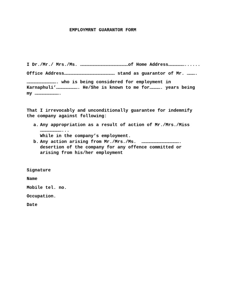 1753872307employmrnt Guarantor Form | PDF