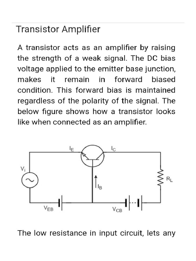 Transistor As An Amplifier | PDF