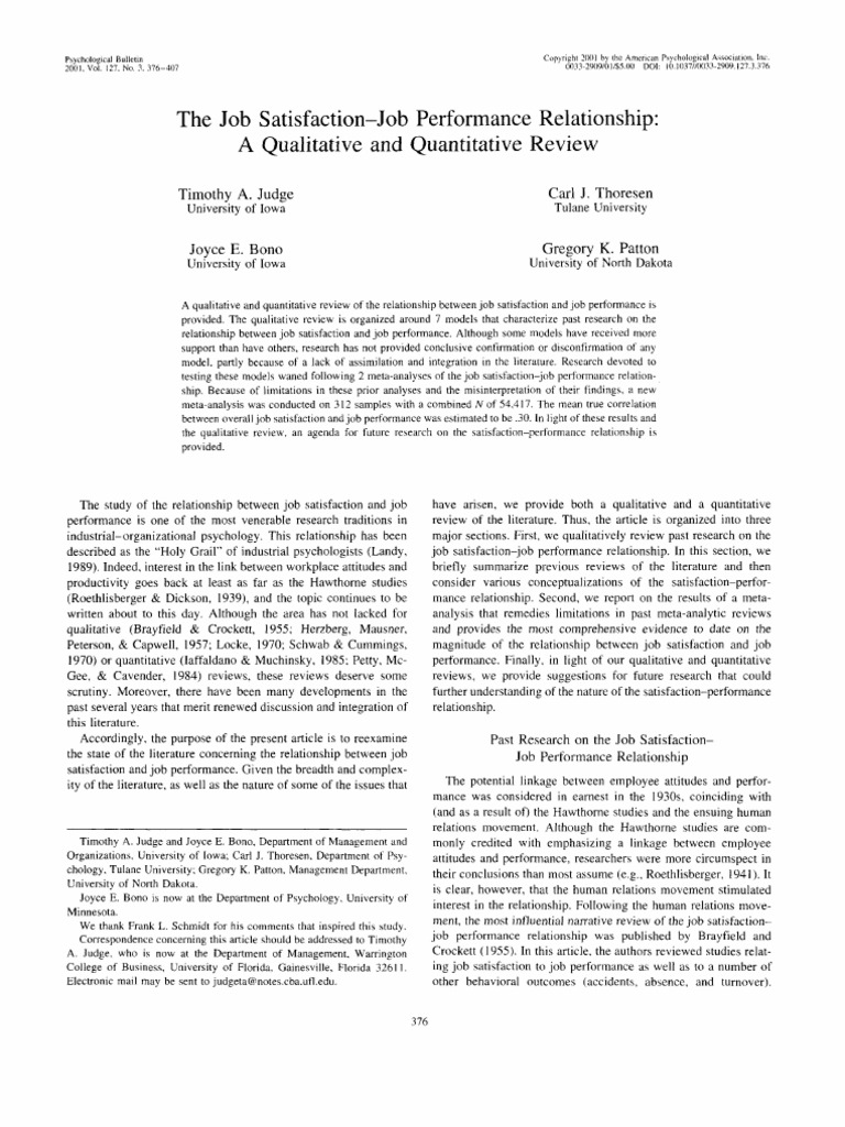 Satisfaction Performance Review | PDF | Job Satisfaction | Meta Analysis