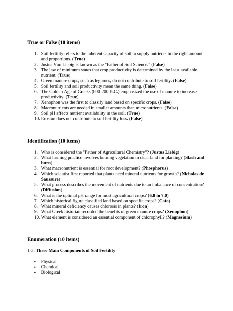 First Quiz Answer Key Soil Fertility | PDF