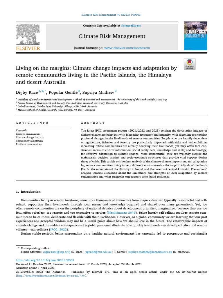 Climate Change Adaptation in Remote Communities | PDF | Agriculture ...