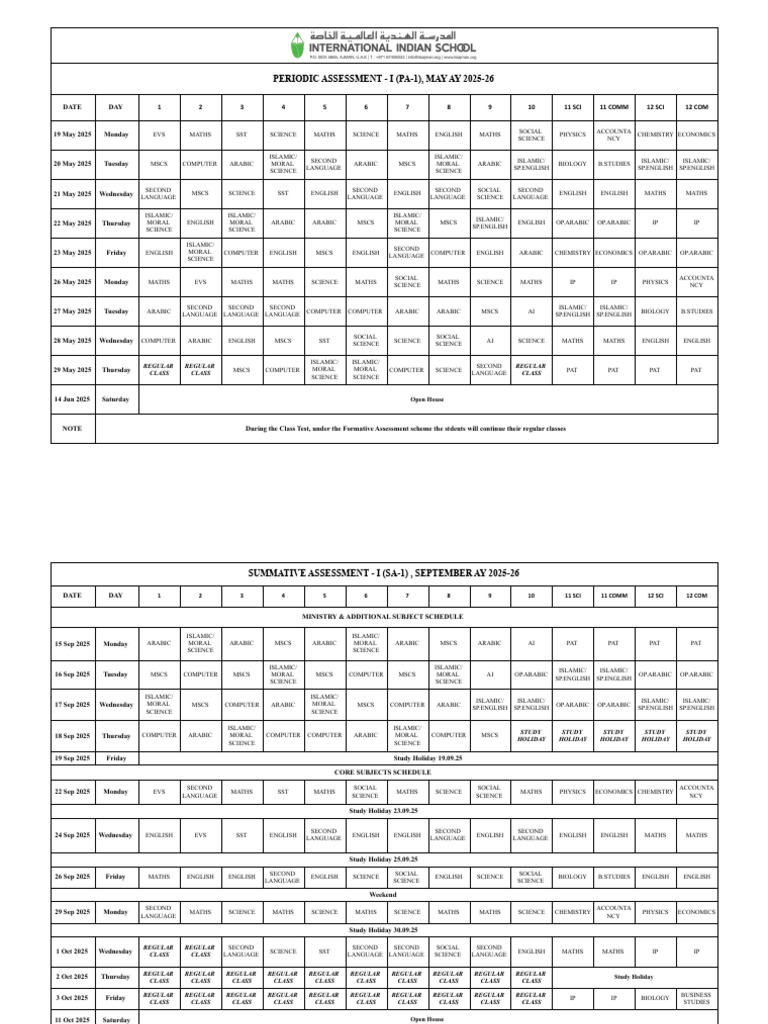 Assessment Schedule 2025-26 | PDF | Science
