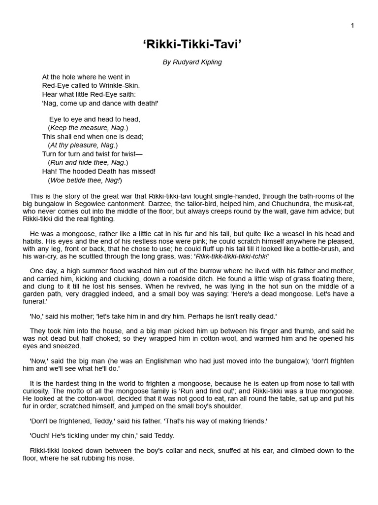 Rikki-Tikki-Tavi Full Text | PDF