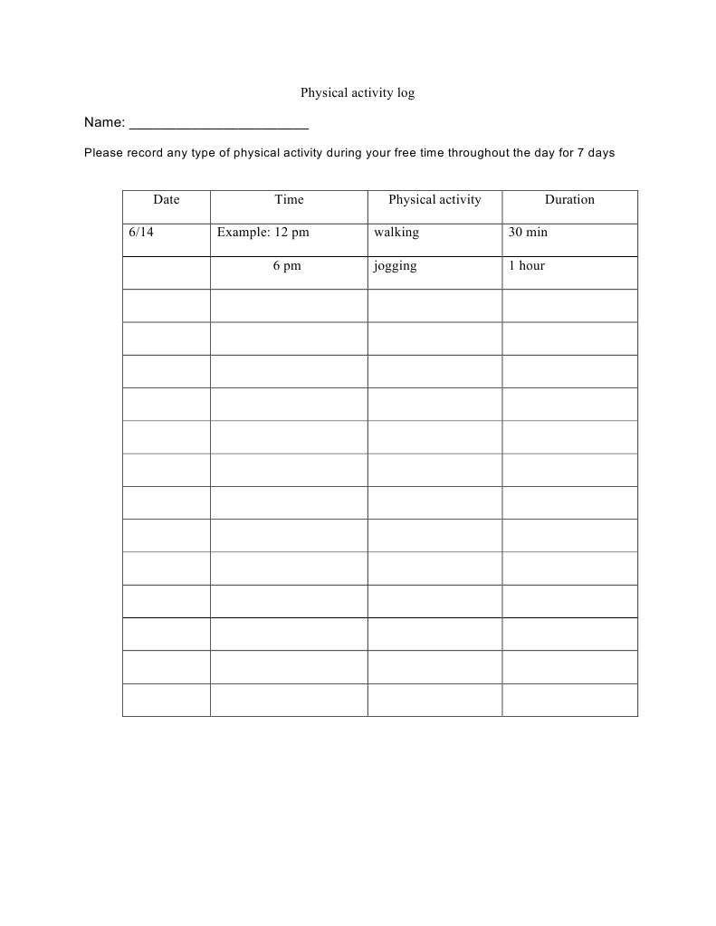 Physical Activity Log | PDF | Nature