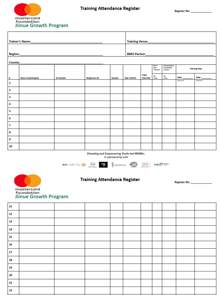 JGP Training Attendance Register | PDF
