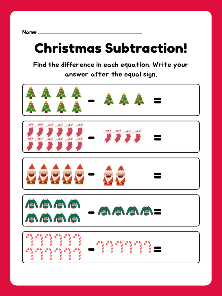 Christmas Subtraction Worksheets | PDF