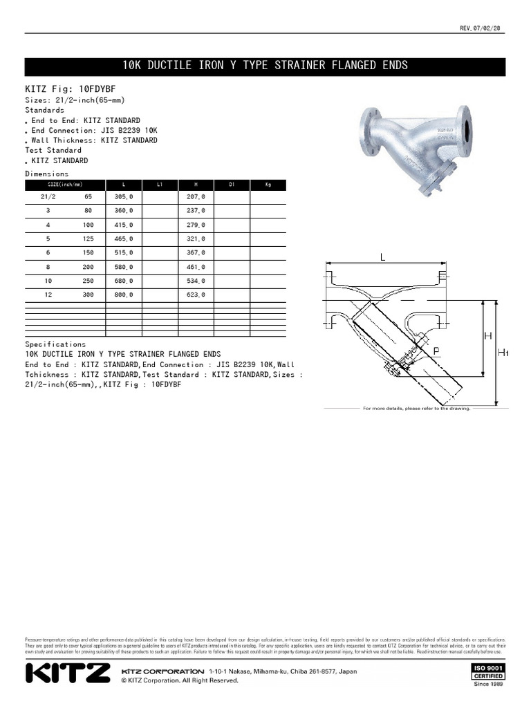 KITZ 10FDYBF Strainer Specifications | PDF
