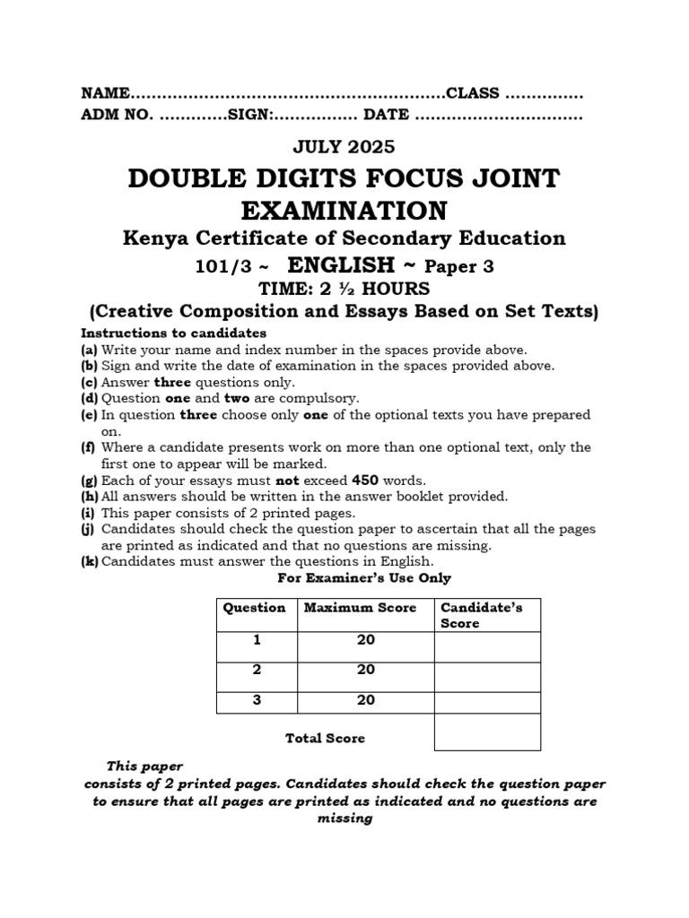 KCSE 2025 English Paper 3 Exam Guide | PDF