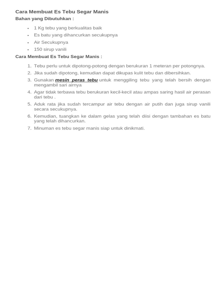 Resep Es Tebu Segar Manis | PDF