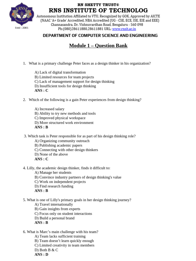 IDT - Module 1 - Question Bank | PDF | Design Thinking | Brainstorming