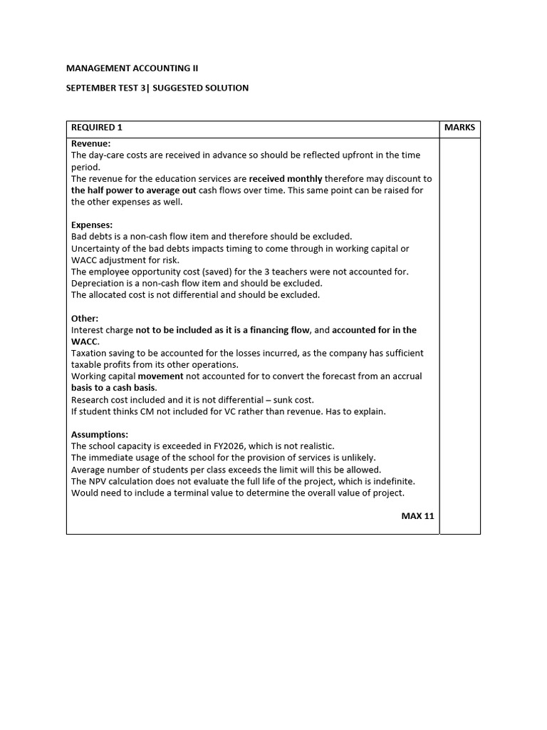 Management Accounting Ii Test Solutions Pdf Net Present Value Expense