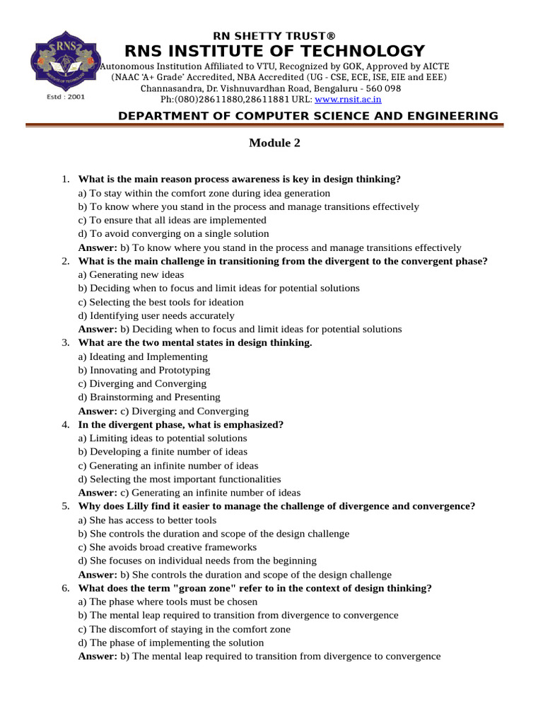 IDT Module2 Question Bank | PDF | Design Thinking | Prototype