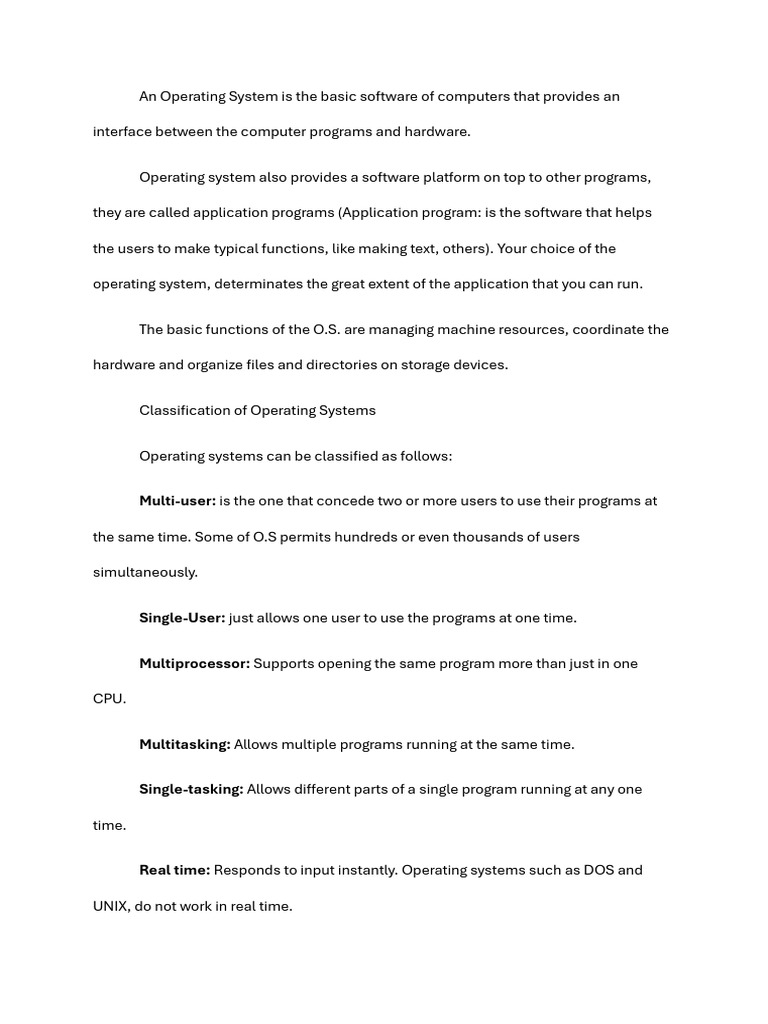 Classifiaction and Functions of An Os | PDF | Operating System ...