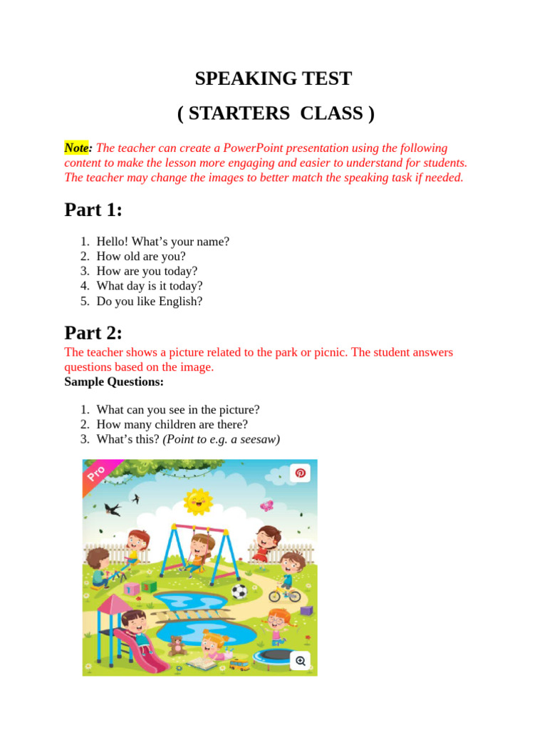 Speaking Test Starters U7,8 | PDF
