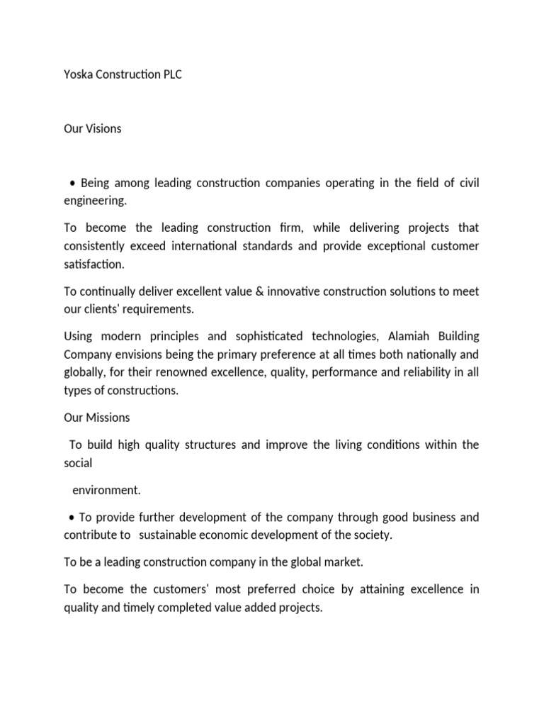 Yoska Construction: Vision & Gerji Project | PDF | Safety | Economies