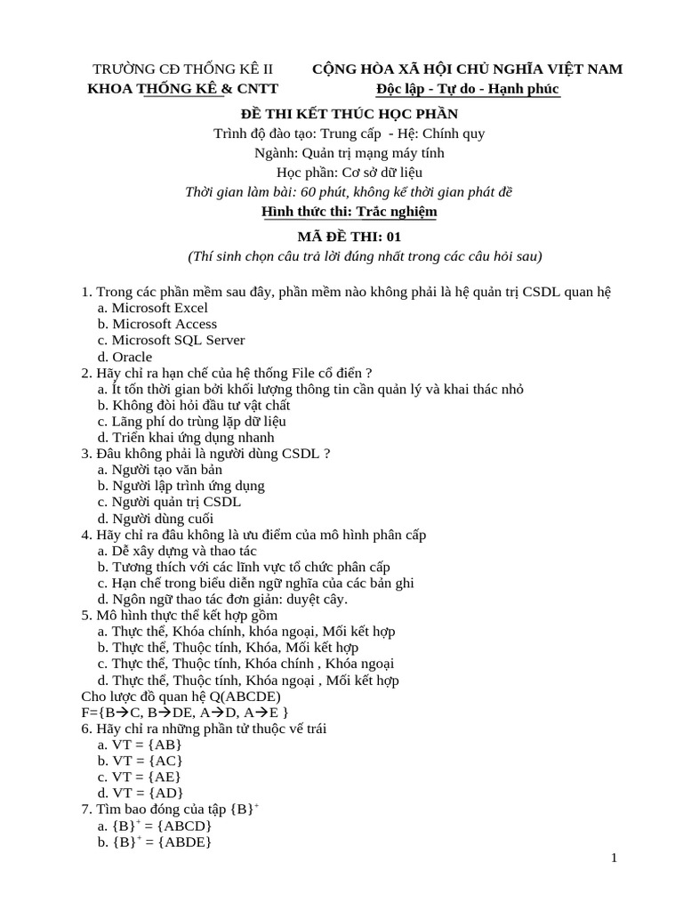 DE TN CSDL 1-TC | PDF