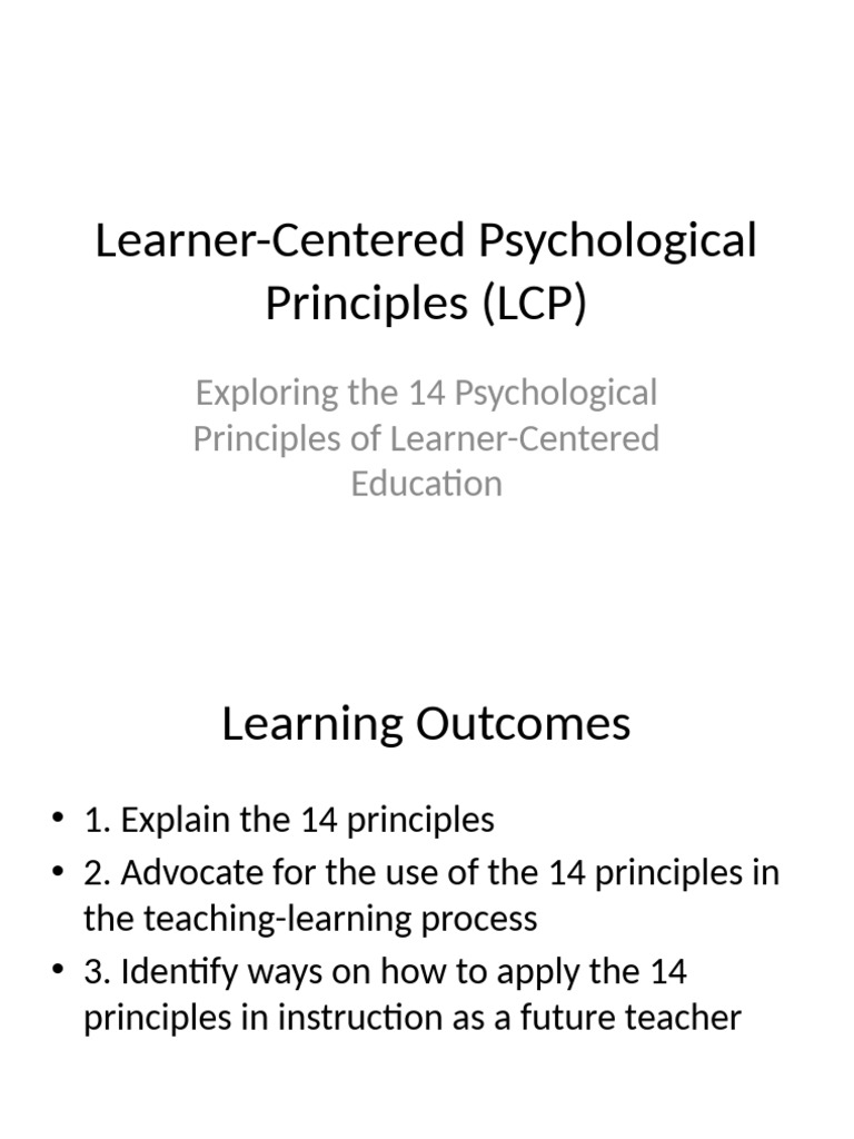 Learner-Centered Psychological Principles Overview | PDF