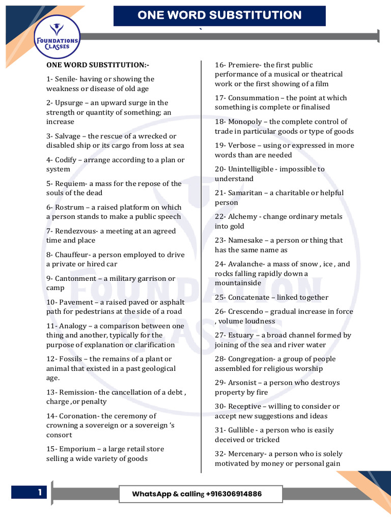One Word Substitution-1 | PDF