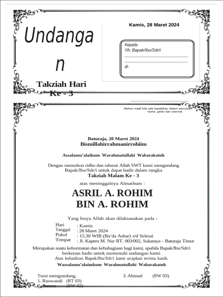 Undangan Takziah Asril | PDF