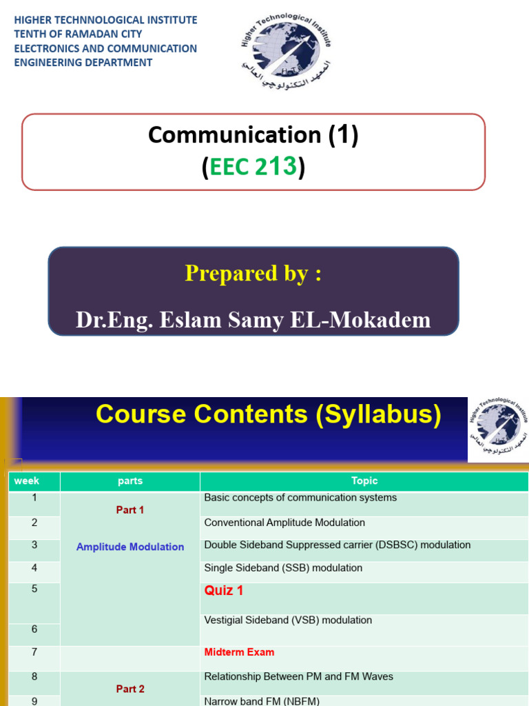 Communication Systems Syllabus EEC 213 | PDF | Transmission Medium ...