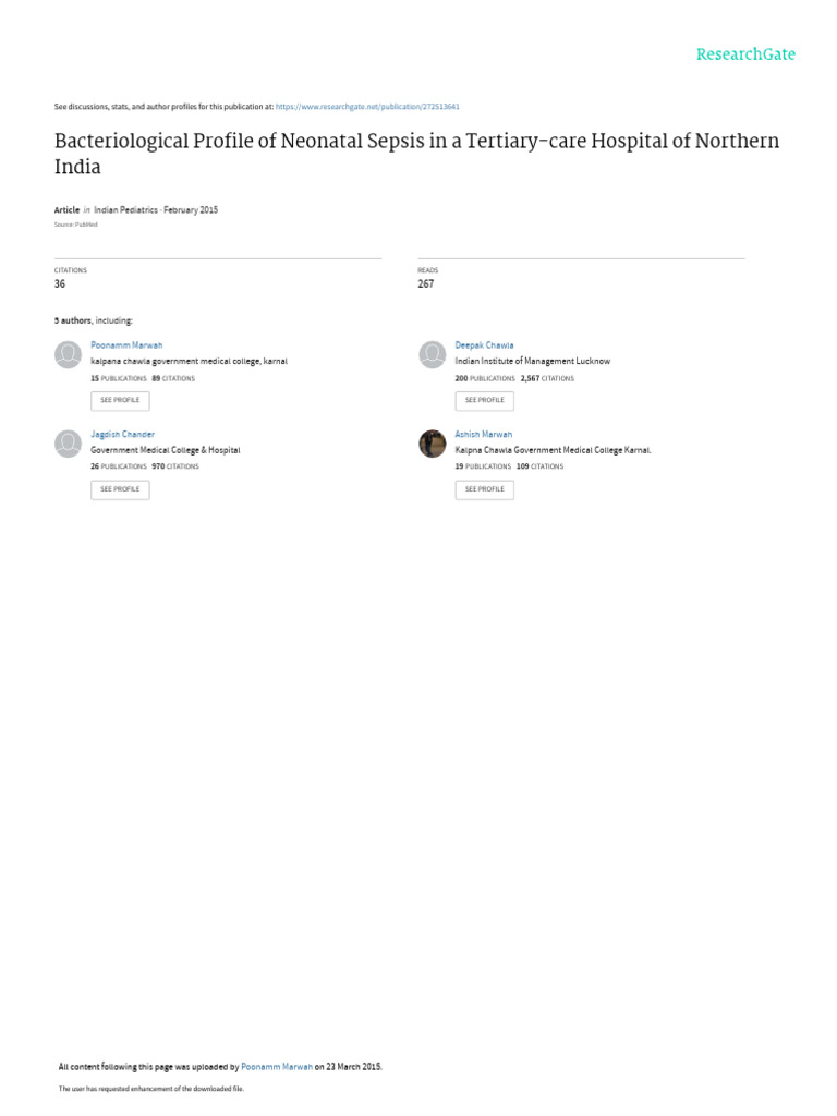 Neonatal Sepsis Bacteriology in India | PDF | Staphylococcus Aureus ...