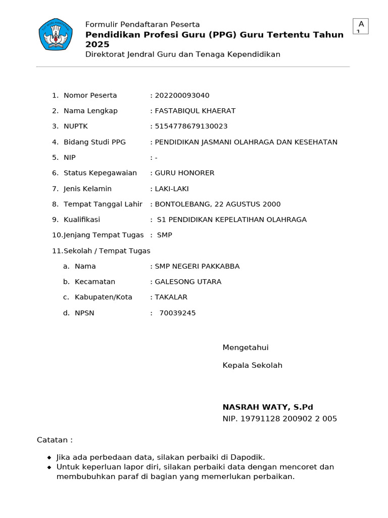 Format Formulir A1 | PDF