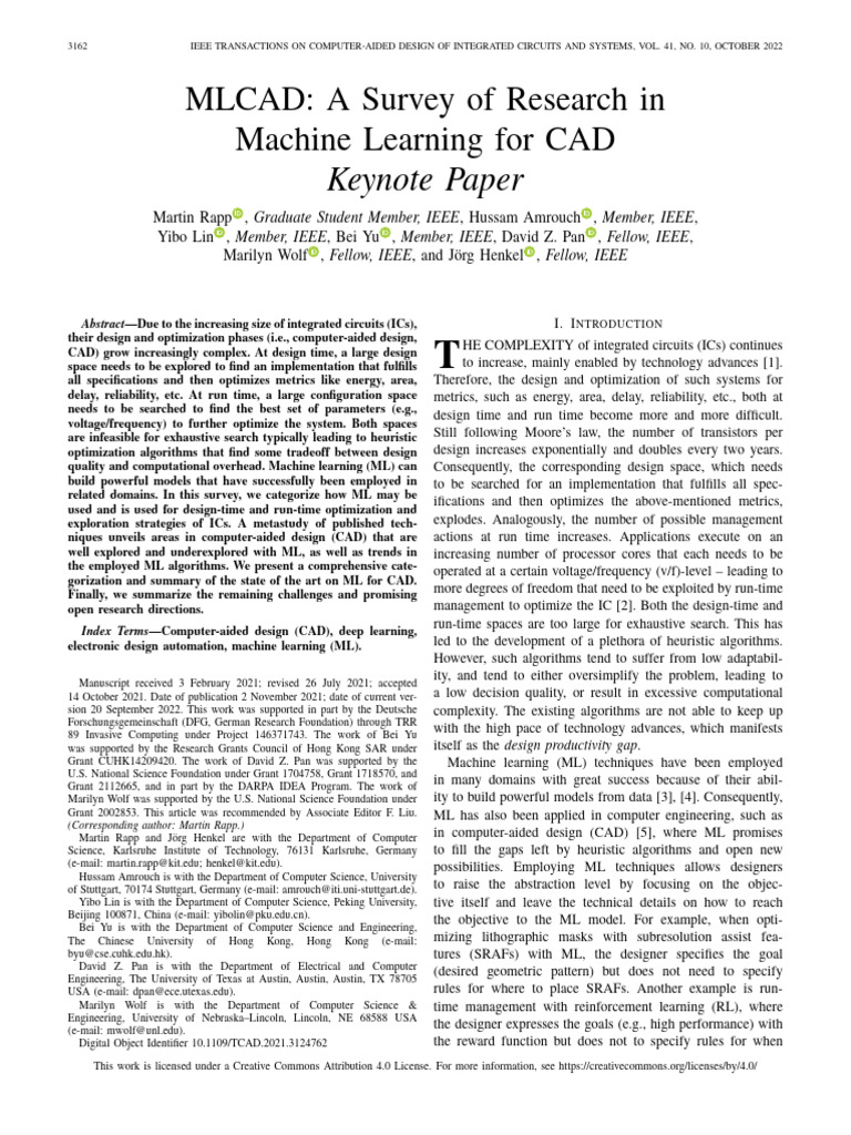 MLCAD a Survey of Research in Machine Learning for CAD Keynote Paper | PDF | Machine Learning ...