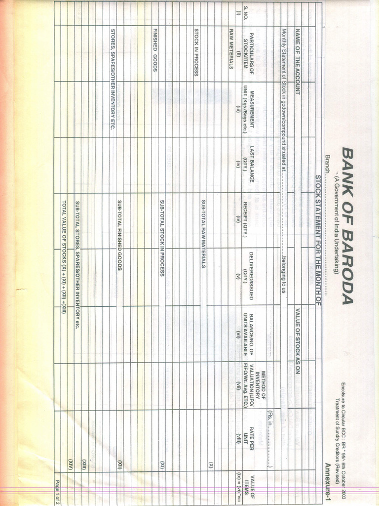 Stock Statment Format | PDF