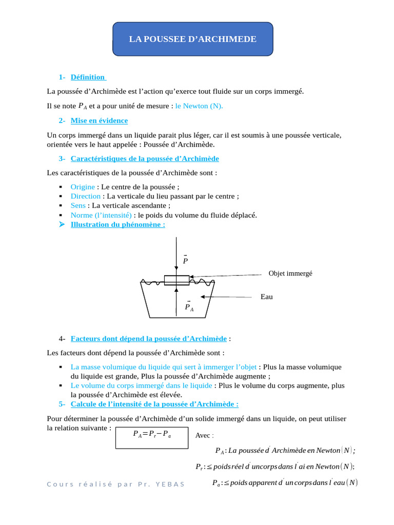 Poussée d'Archimède en 4ème | PDF | Poids | Physique appliquée et ...