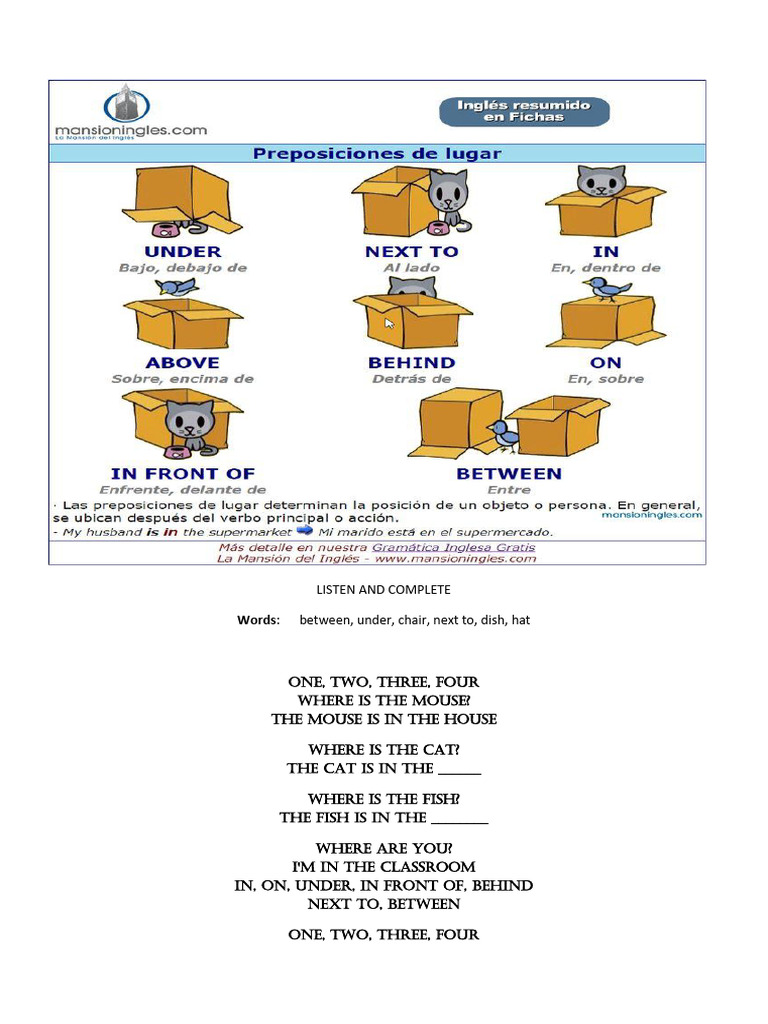 Preposiciones Song 4º X 33 | PDF