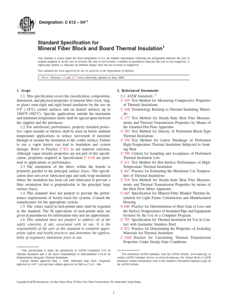 Standard Specification For Mineral Fiber Block and Board Thermal ...