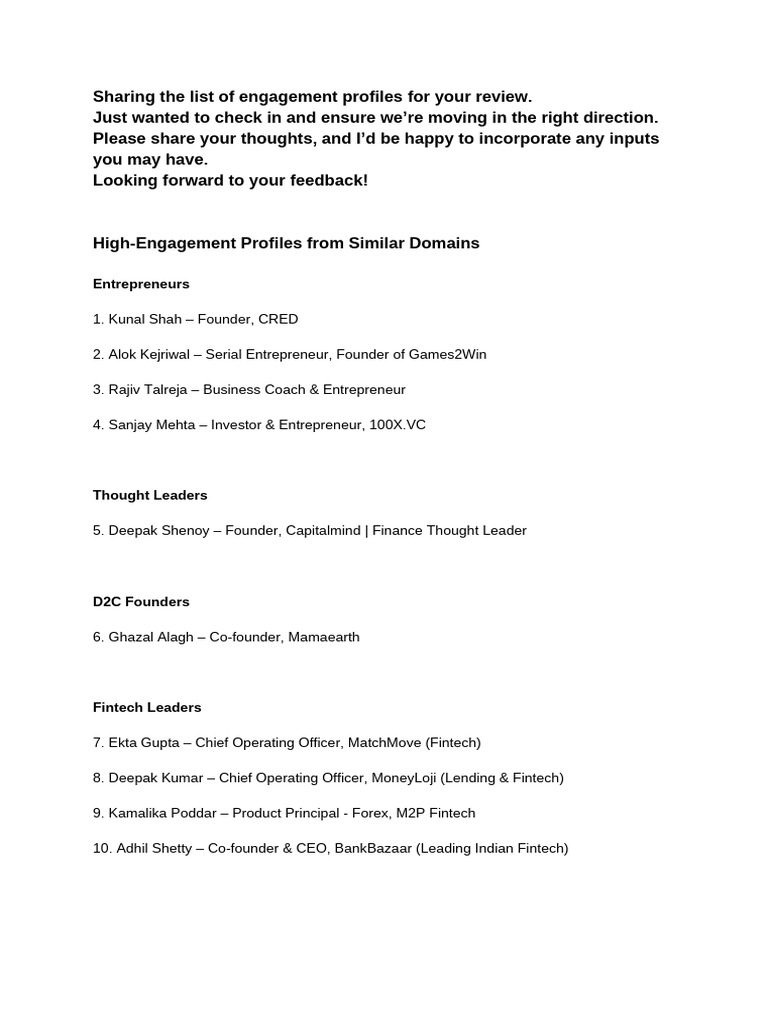 High-Engagement Profiles Overview | PDF