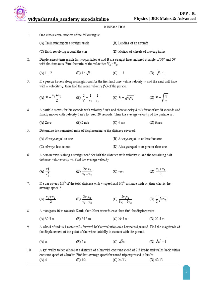 11th Kinematics DPP-1 Merged | PDF | Velocity | Mechanical Engineering