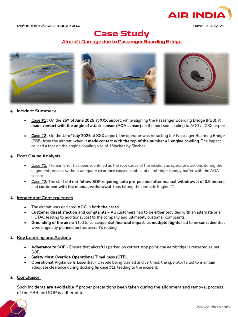 Aircraft Damage from Boarding Bridge Incidents | PDF