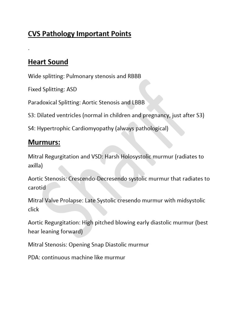 CVS Pathology Important Points | PDF | Aorta | Heart