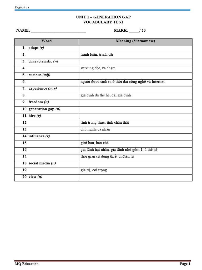 E11 U2 Vocab Check | PDF