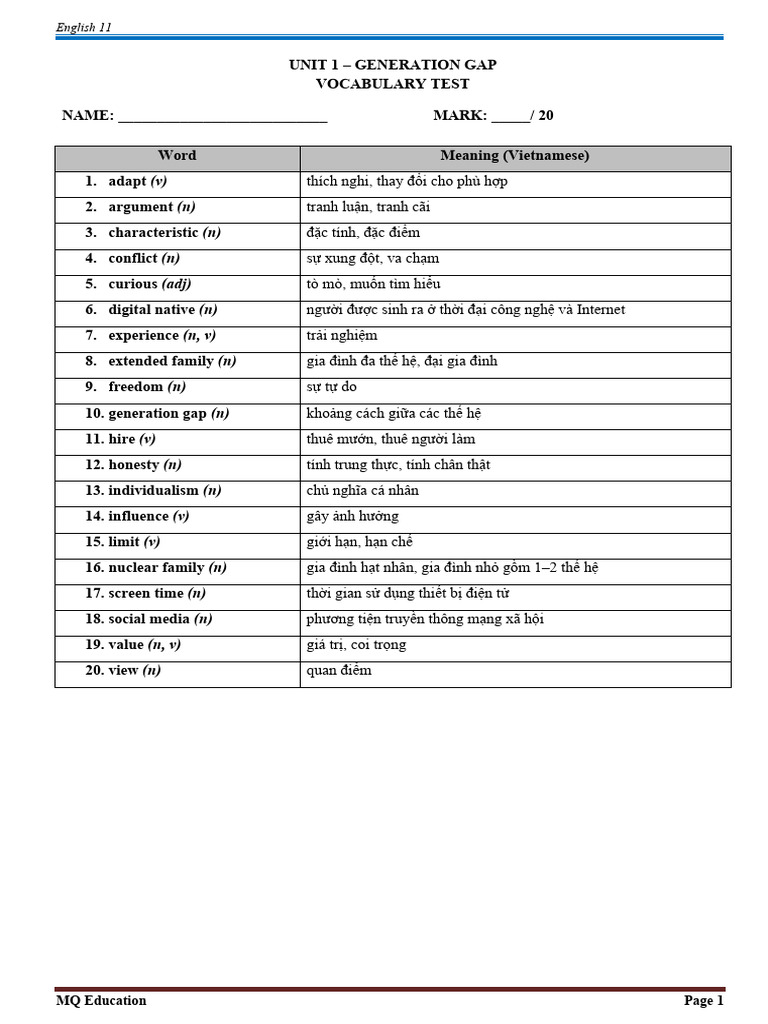 E11 U2 Vocab Check KEY | PDF