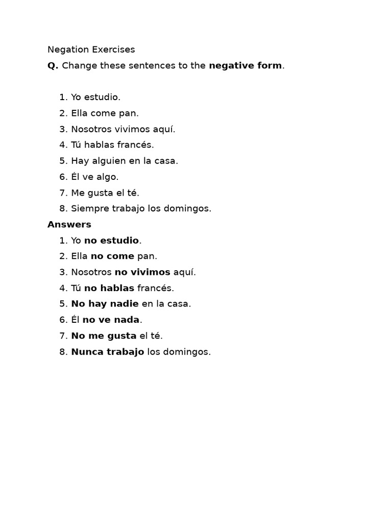 Negation Exercises | PDF